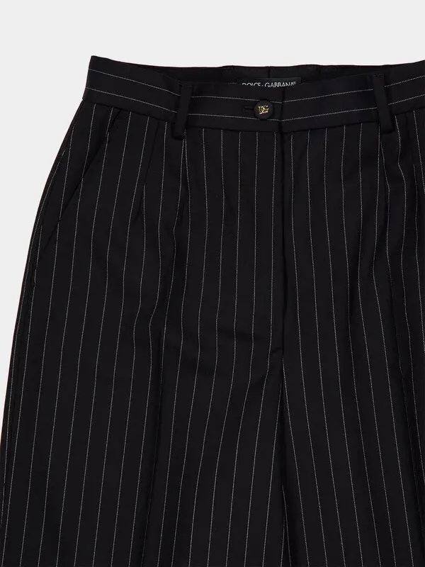 Dolce & Gabbana Pinstripe Bi-stretch Wool Trousers - Black