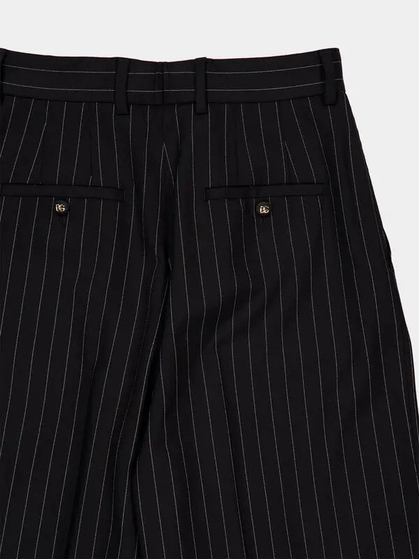 Dolce & Gabbana Pinstripe Bi-stretch Wool Trousers - Black