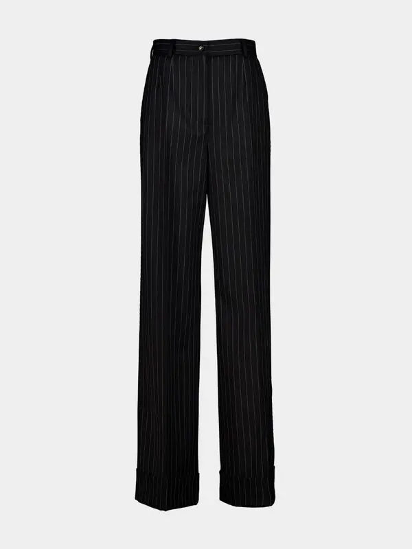 Dolce & Gabbana Pinstripe Bi-stretch Wool Trousers - Black