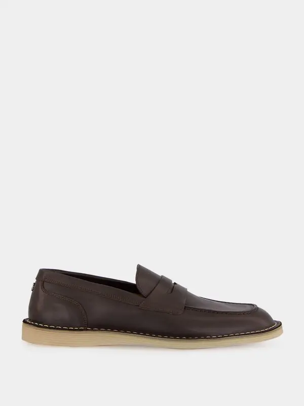 Dolce & Gabbana Leather Loafers With Dg Detail - Brown