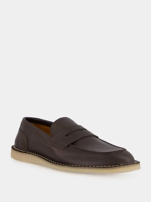 Dolce & Gabbana Leather Loafers With Dg Detail - Brown