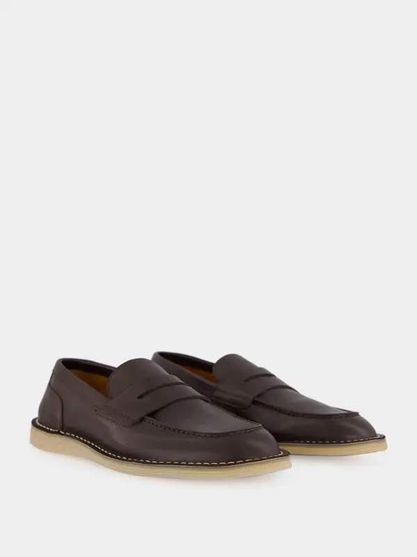 Dolce & Gabbana Leather Loafers With Dg Detail - Brown