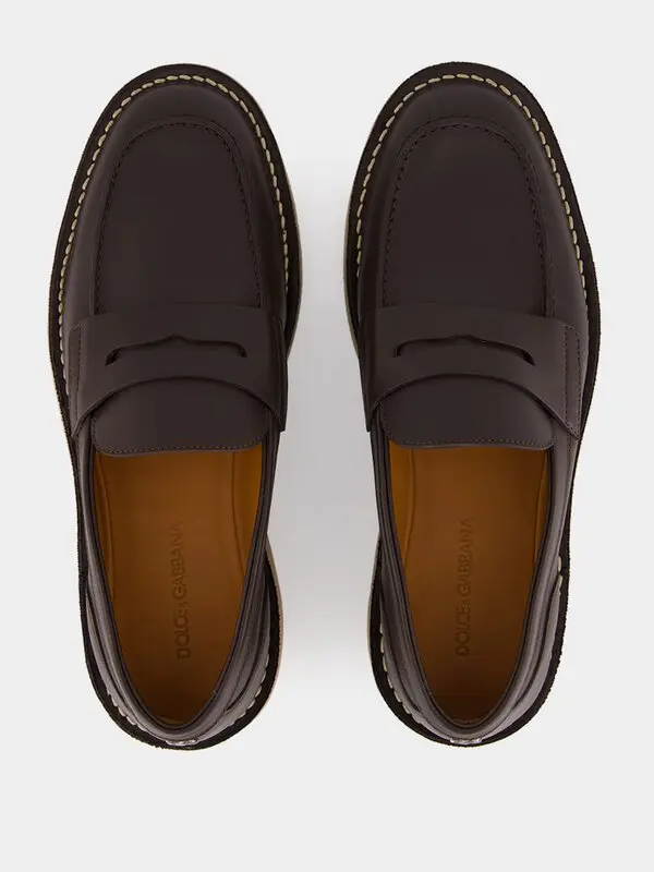 Dolce & Gabbana Leather Loafers With Dg Detail - Brown