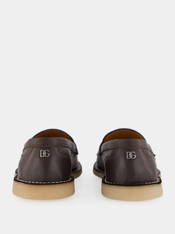 Dolce & Gabbana Leather Loafers With Dg Detail - Brown