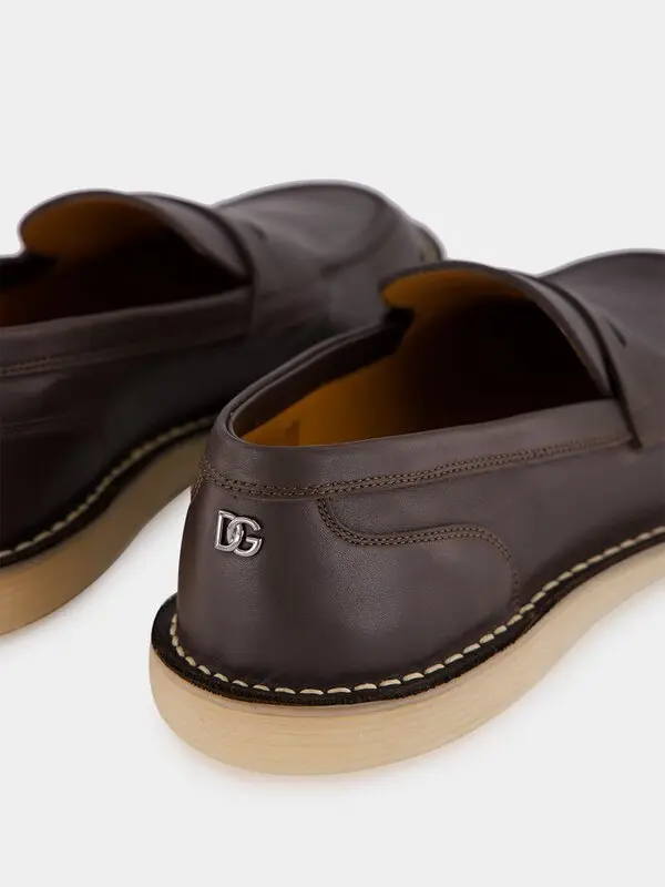 Dolce & Gabbana Leather Loafers With Dg Detail - Brown