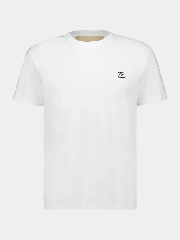 Valentino Garavani Ivory Cotton Jersey Short-sleeve T-shirt With Vlogo Patch - White