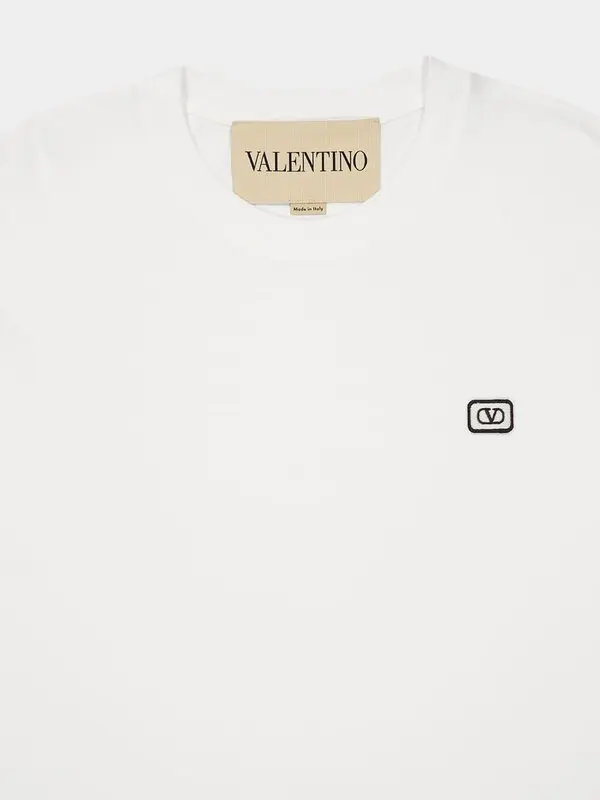 Valentino Garavani Ivory Cotton Jersey Short-sleeve T-shirt With Vlogo Patch - White