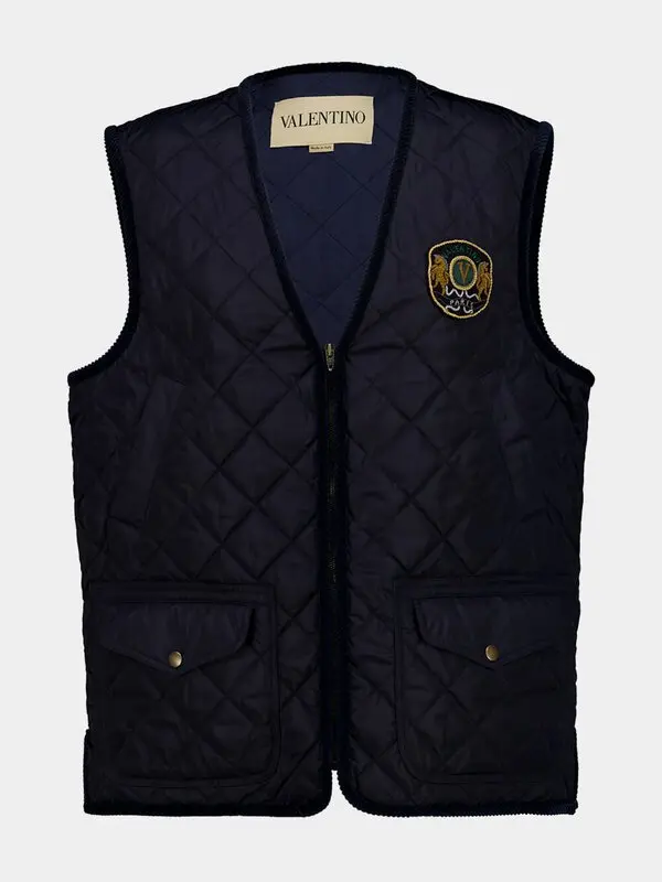 Valentino Garavani Quilted Sleeveless Vest With Embroidered Patch - Blue