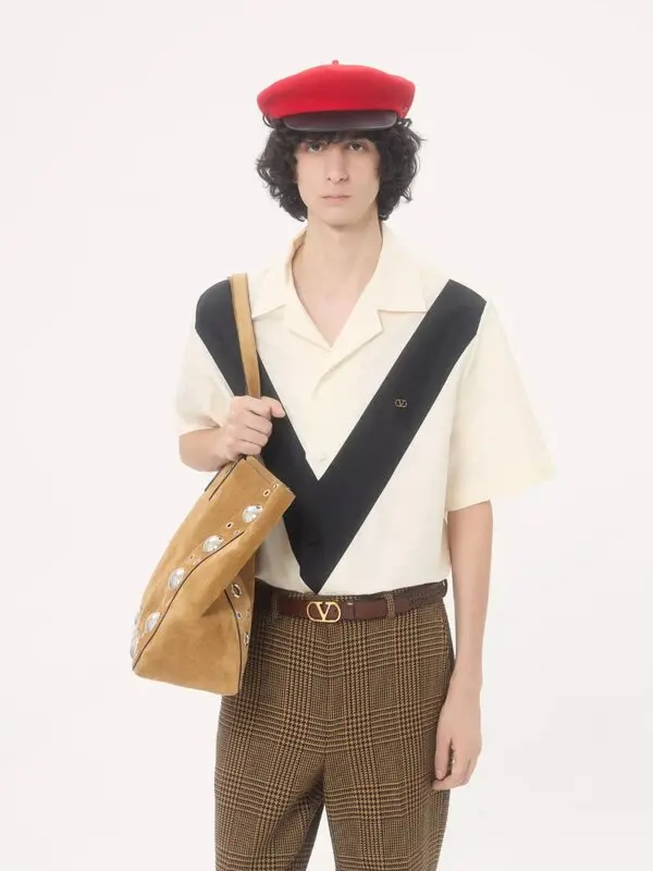 Valentino Garavani Ivory And Black Cotton Poplin Bowling Shirt - Cream