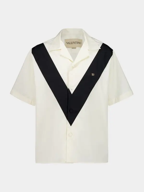 Valentino Garavani Ivory And Black Cotton Poplin Bowling Shirt