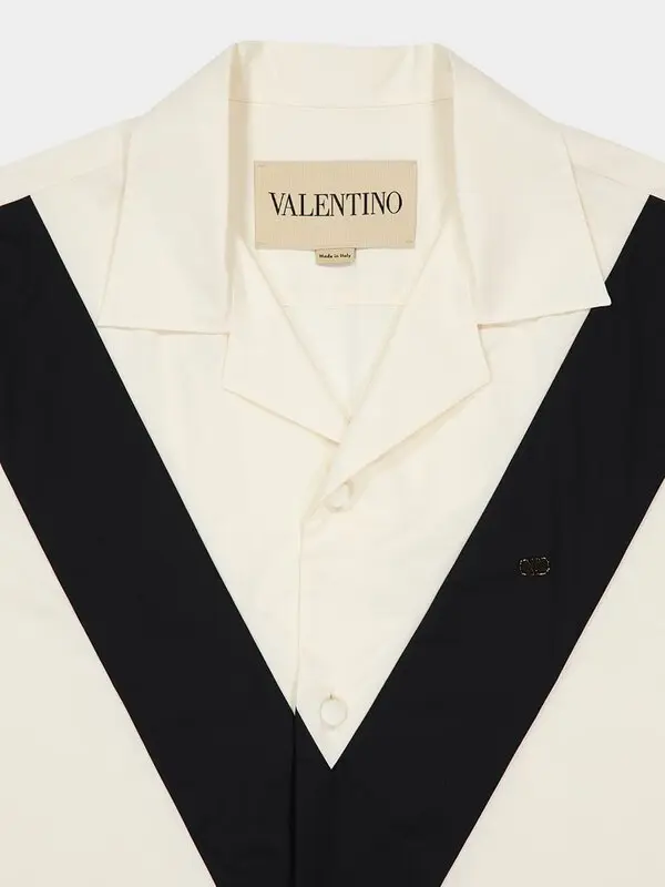 Valentino Garavani Ivory And Black Cotton Poplin Bowling Shirt