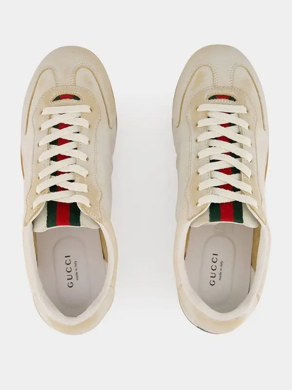 Gucci Washed Leather Gg Shift Sneakers - White