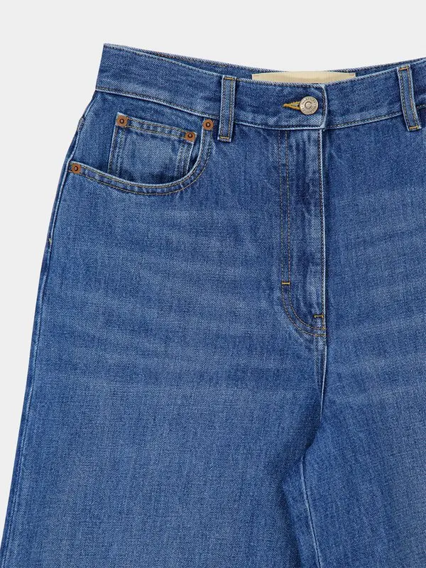 Valentino Garavani Denim Wide Leg Trousers With Cuffs