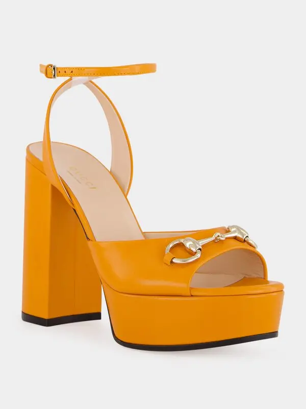 Gucci Tango Leather Horsebit Platform Sandal - Orange