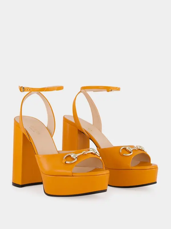 Gucci Tango Leather Horsebit Platform Sandal - Orange