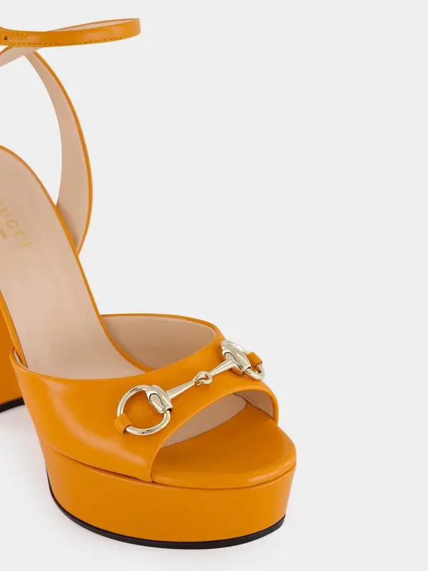 Gucci Tango Leather Horsebit Platform Sandal - Orange