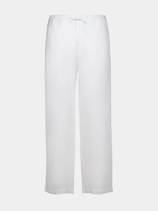 120% Lino Drawstring Linen Pants - White