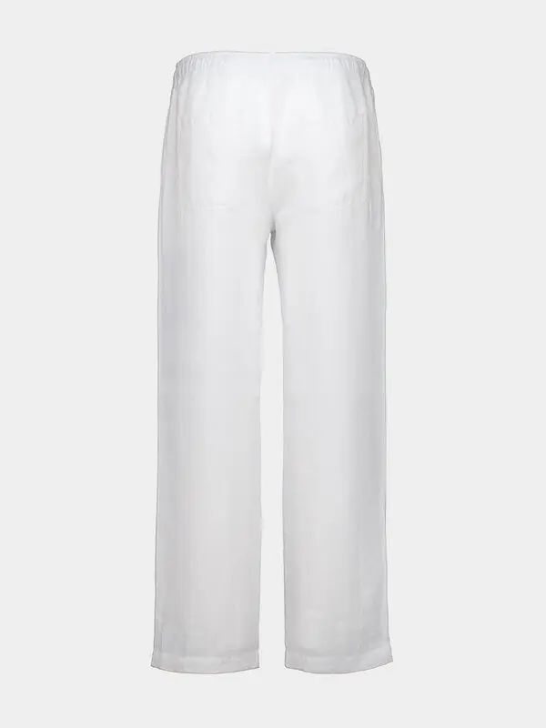 120% Lino Drawstring Linen Pants - White