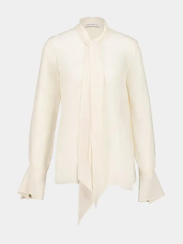 Nina Ricci Satin Lavallière Blouse - White