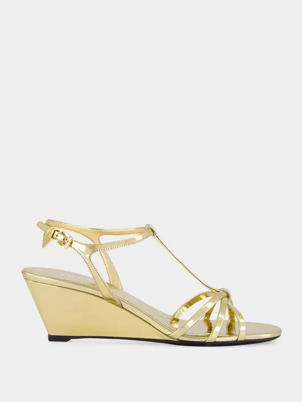 Prada Leather Wedge Sandals - Gold