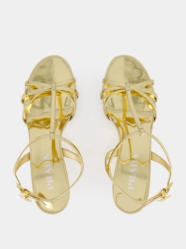 Prada Leather Wedge Sandals - Gold