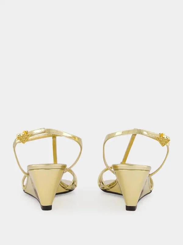 Prada Leather Wedge Sandals - Gold