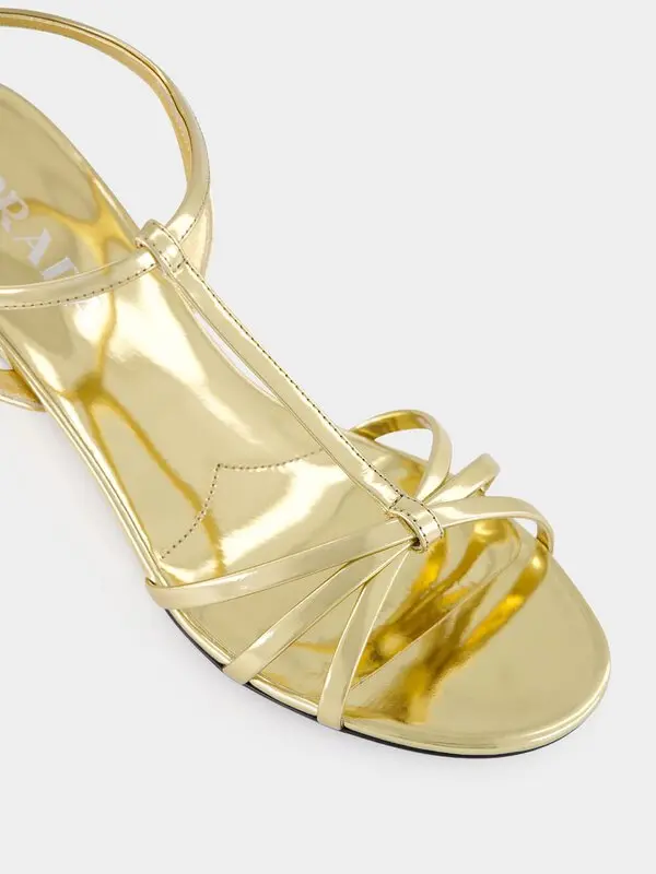 Prada Leather Wedge Sandals - Gold