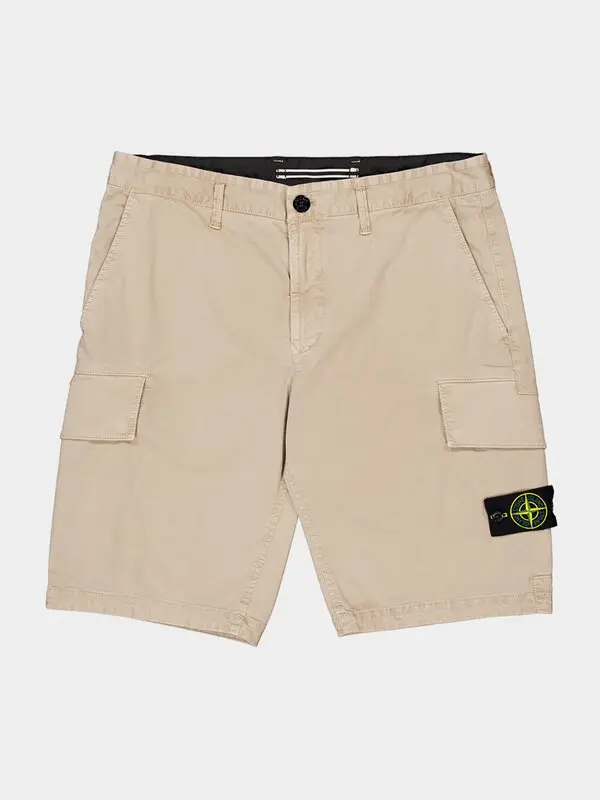 Stone Island Organic Cotton Stretch Cargo Shorts - Beige