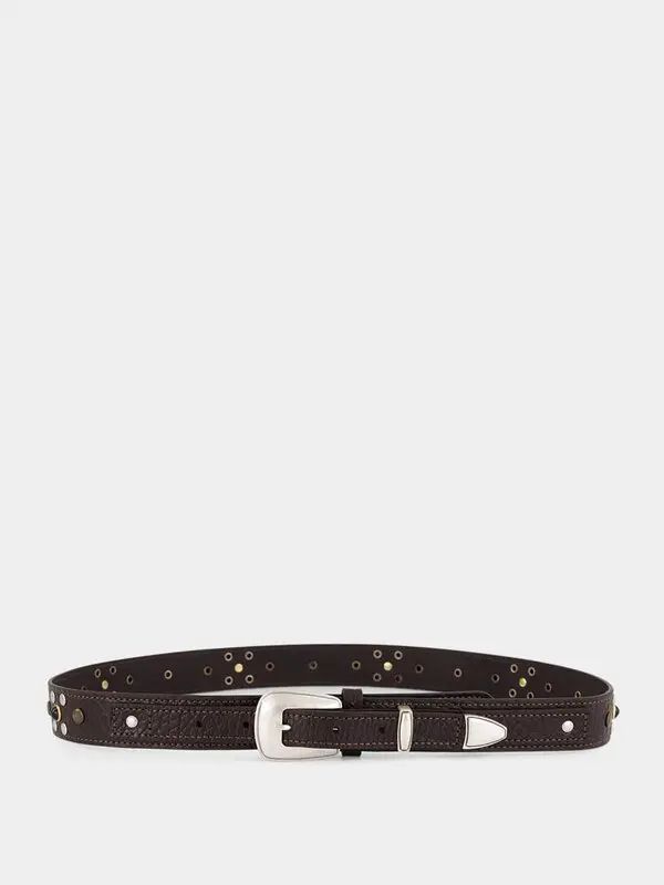 LEMAIRE Western Studded Leather Belt - Brown