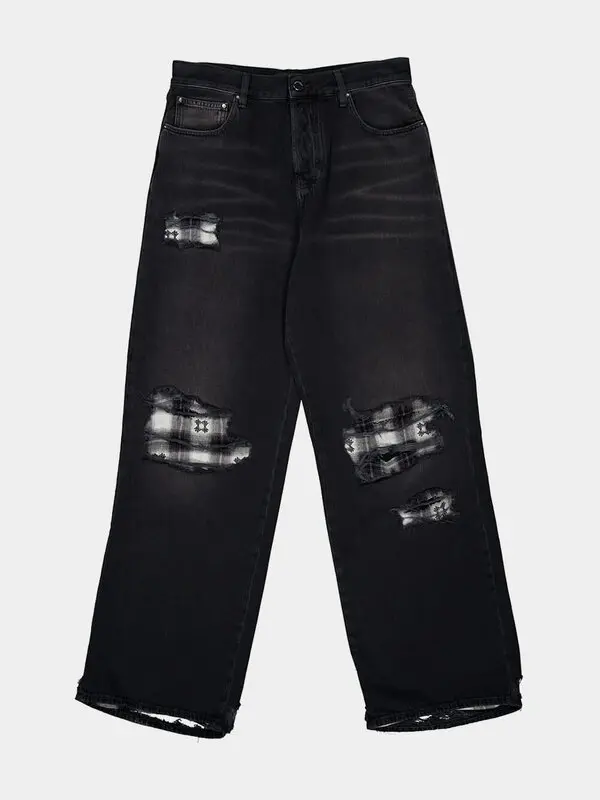 Amiri Flannel Repair Baggy Jeans