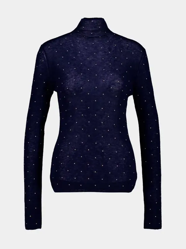 Rabanne Navy Wool Second-skin Turtleneck With Stud Details - Blue