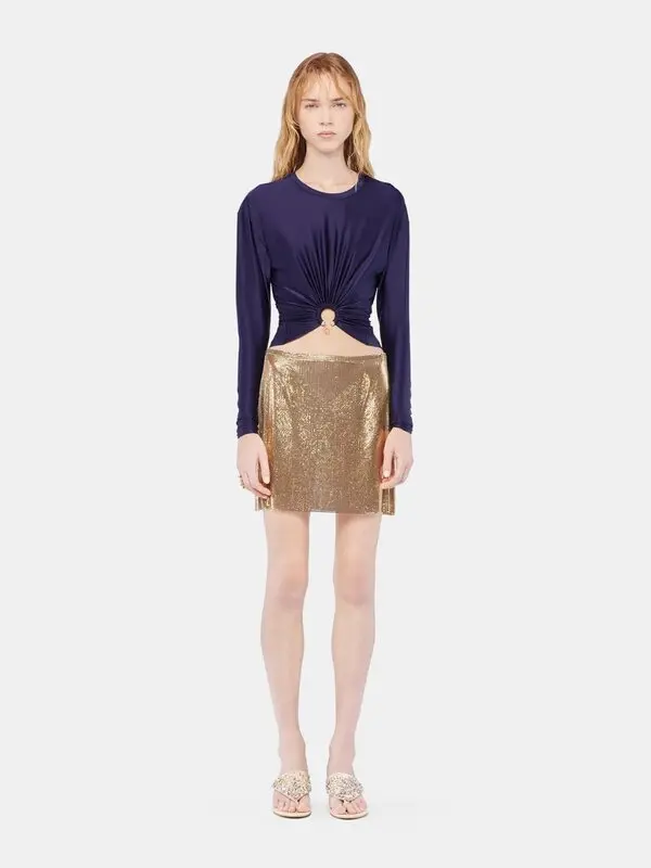 Rabanne Long Sleeve Crop Top With Piercing Detail - Blue