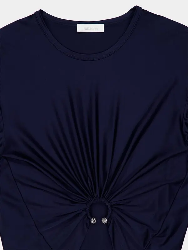 Rabanne Long Sleeve Crop Top With Piercing Detail - Blue