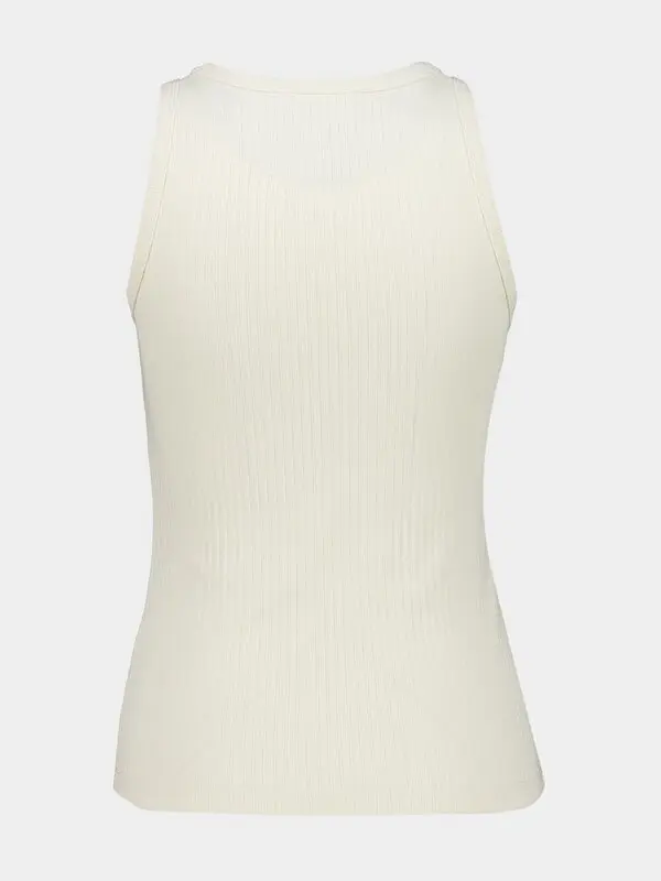 Marni Ribbed Cotton Tank Top With Logo - Cream
