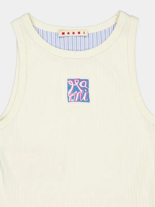 Marni Ribbed Cotton Tank Top With Logo - Cream