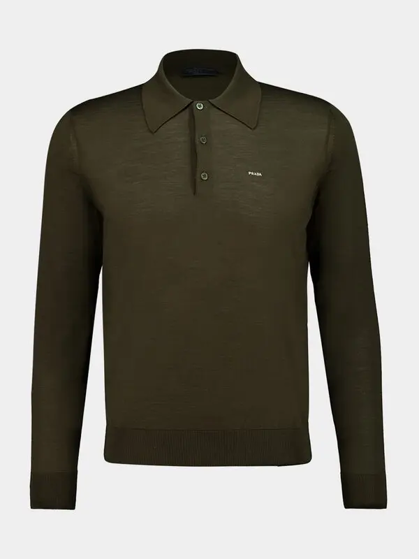 Prada Superfine Wool Military Long-sleeve Polo - Green