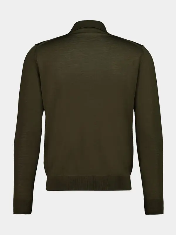Prada Superfine Wool Military Long-sleeve Polo - Green