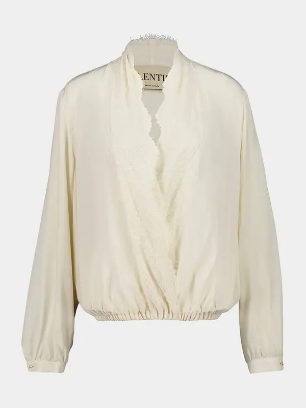 Valentino Garavani Silk Long-sleeve Top - Cream