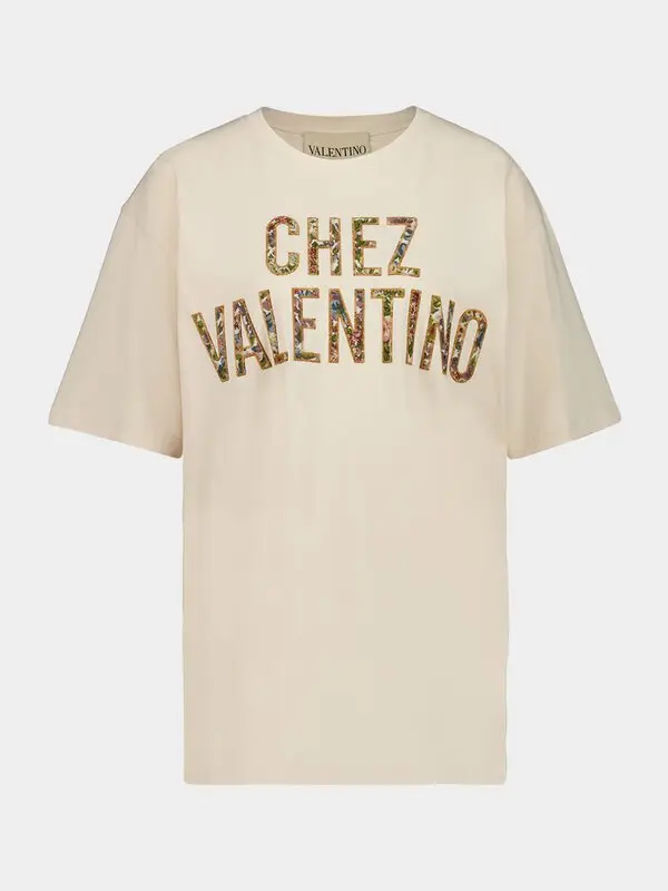 Valentino Garavani Embroidered Cotton T-shirt - Beige