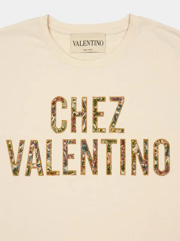 Valentino Garavani Embroidered Cotton T-shirt - Beige