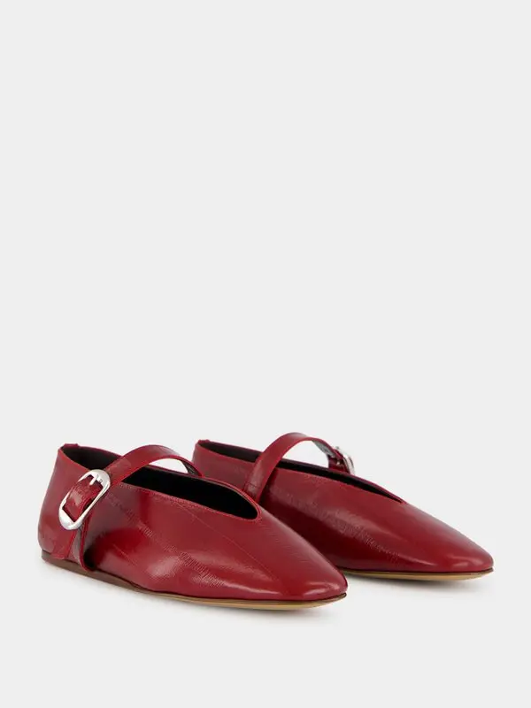 Le Monde Beryl Stella Eel-embossed Leather Slipper - Burgundy