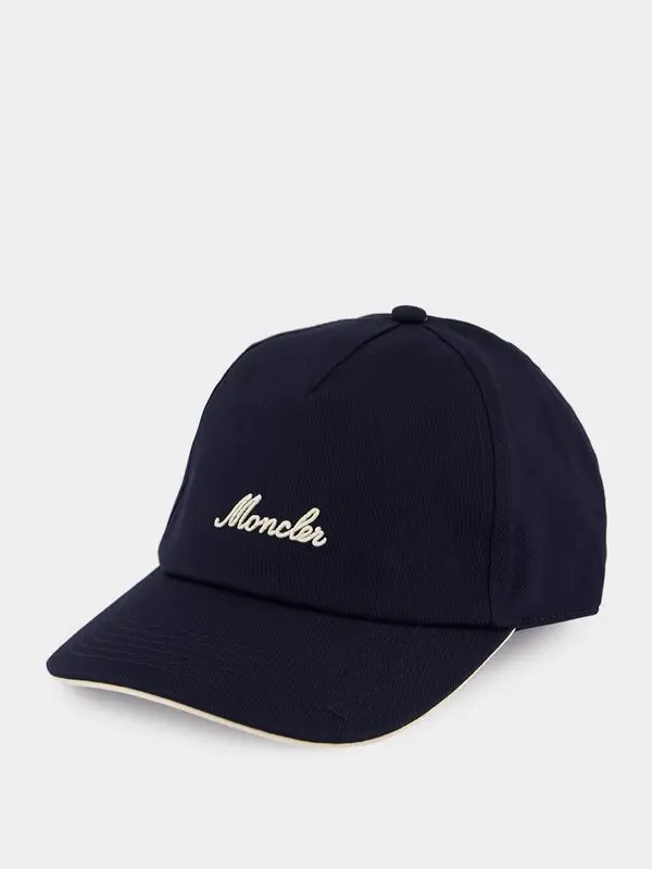 Moncler Logo Cotton Baseball Cap - Blue