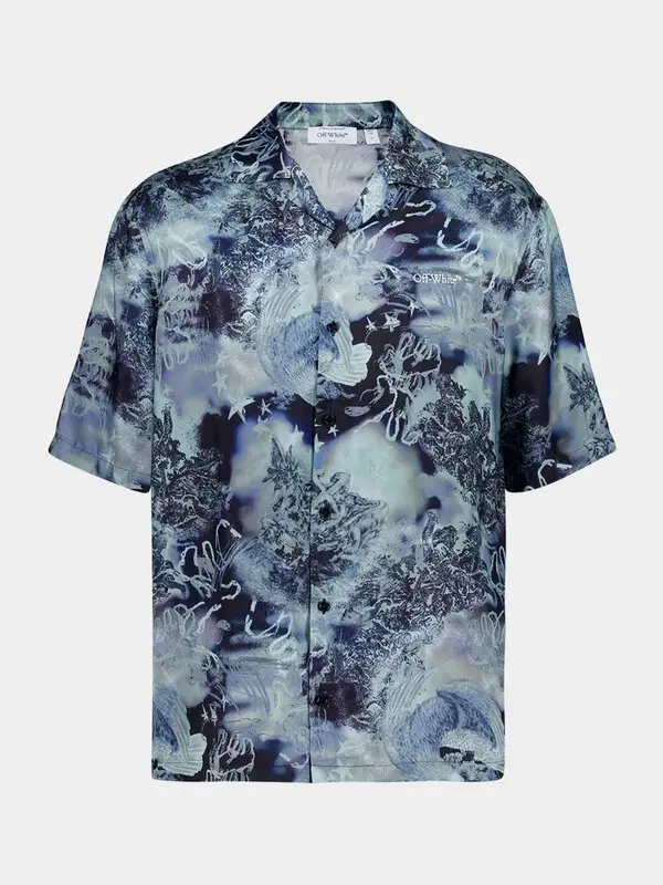 Off-White Printed Viscose Bowling Shirt - Blue