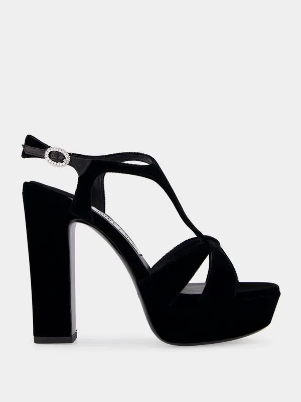 JIMMY CHOO Kesia 120 Velvet Platform Sandals - Black