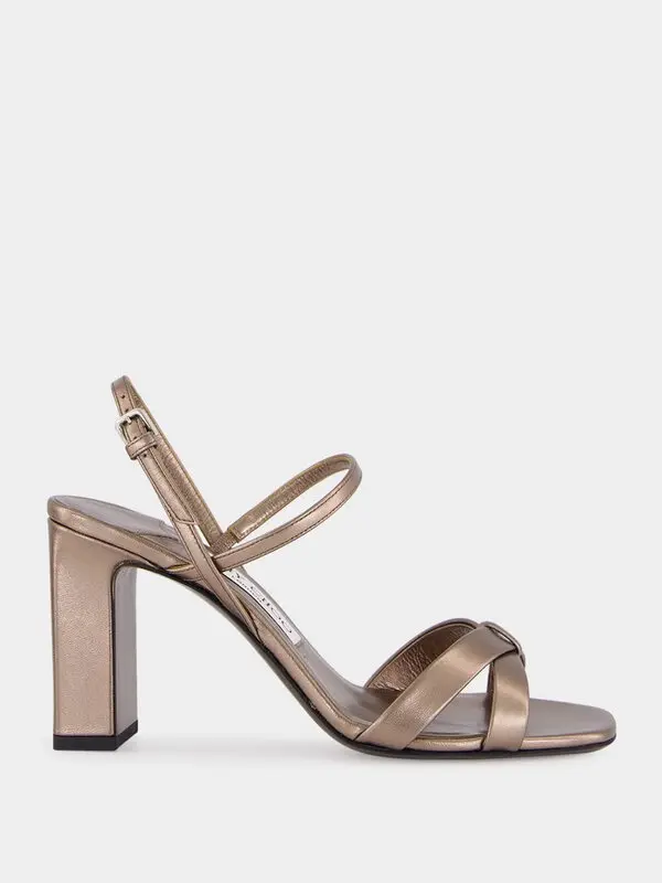 JIMMY CHOO Elsy 85 Metallic Nappa Leather Sandals - Grey