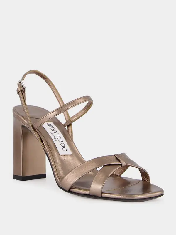 JIMMY CHOO Elsy 85 Metallic Nappa Leather Sandals - Grey