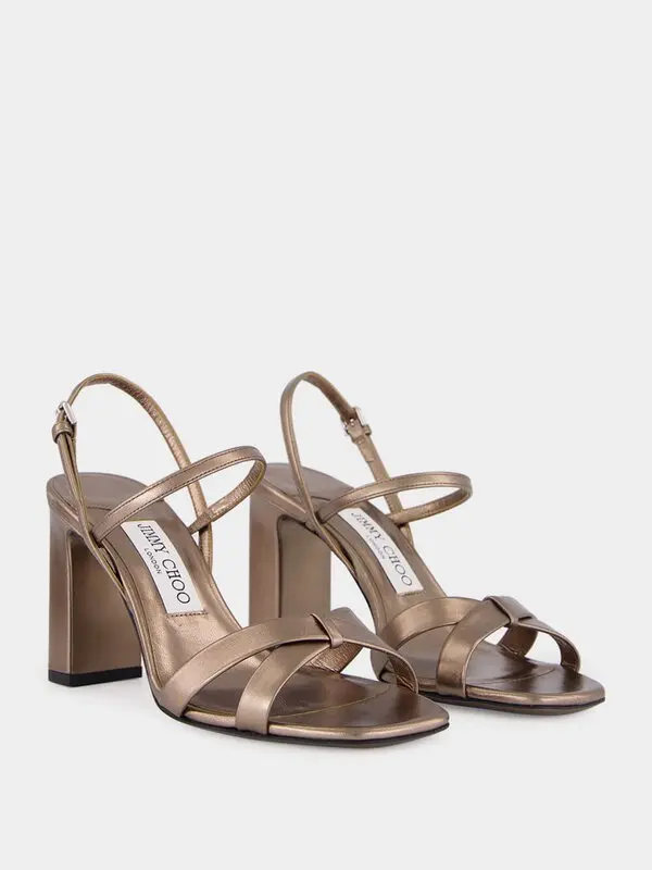 JIMMY CHOO Elsy 85 Metallic Nappa Leather Sandals - Grey