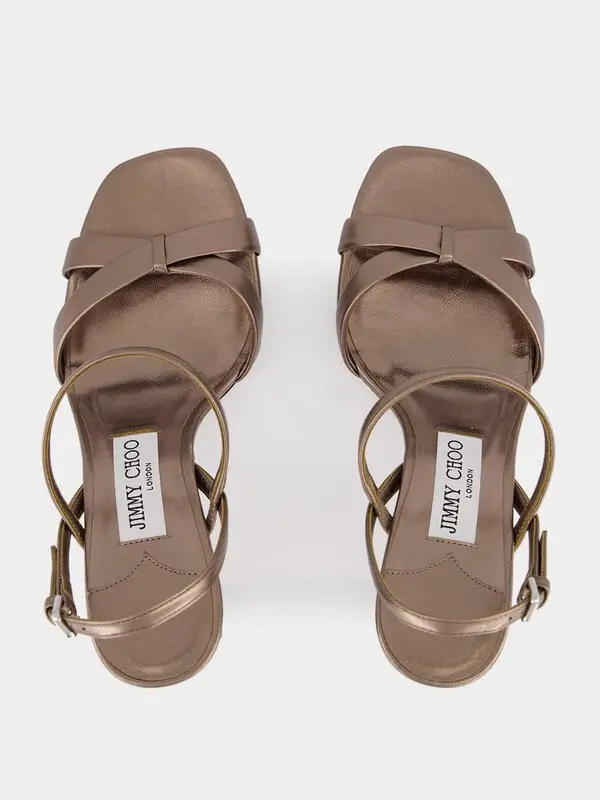 JIMMY CHOO Elsy 85 Metallic Nappa Leather Sandals - Grey