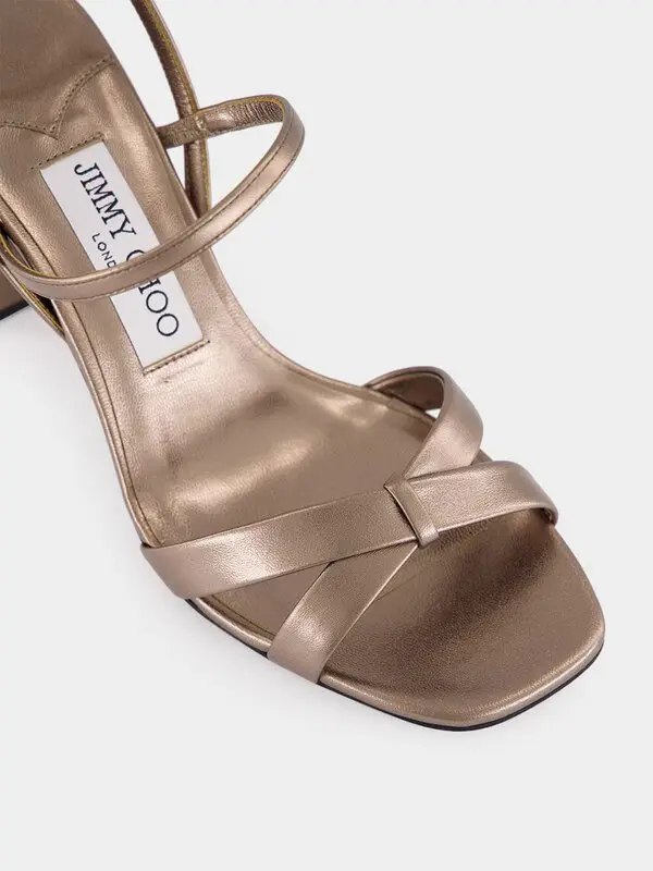 JIMMY CHOO Elsy 85 Metallic Nappa Leather Sandals - Grey