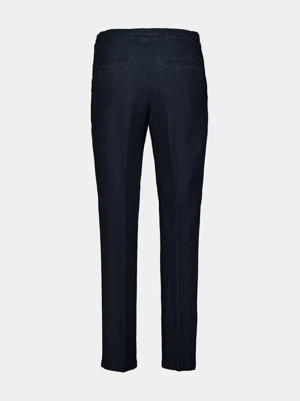 120% Lino Linen Drawstring Trousers - Blue